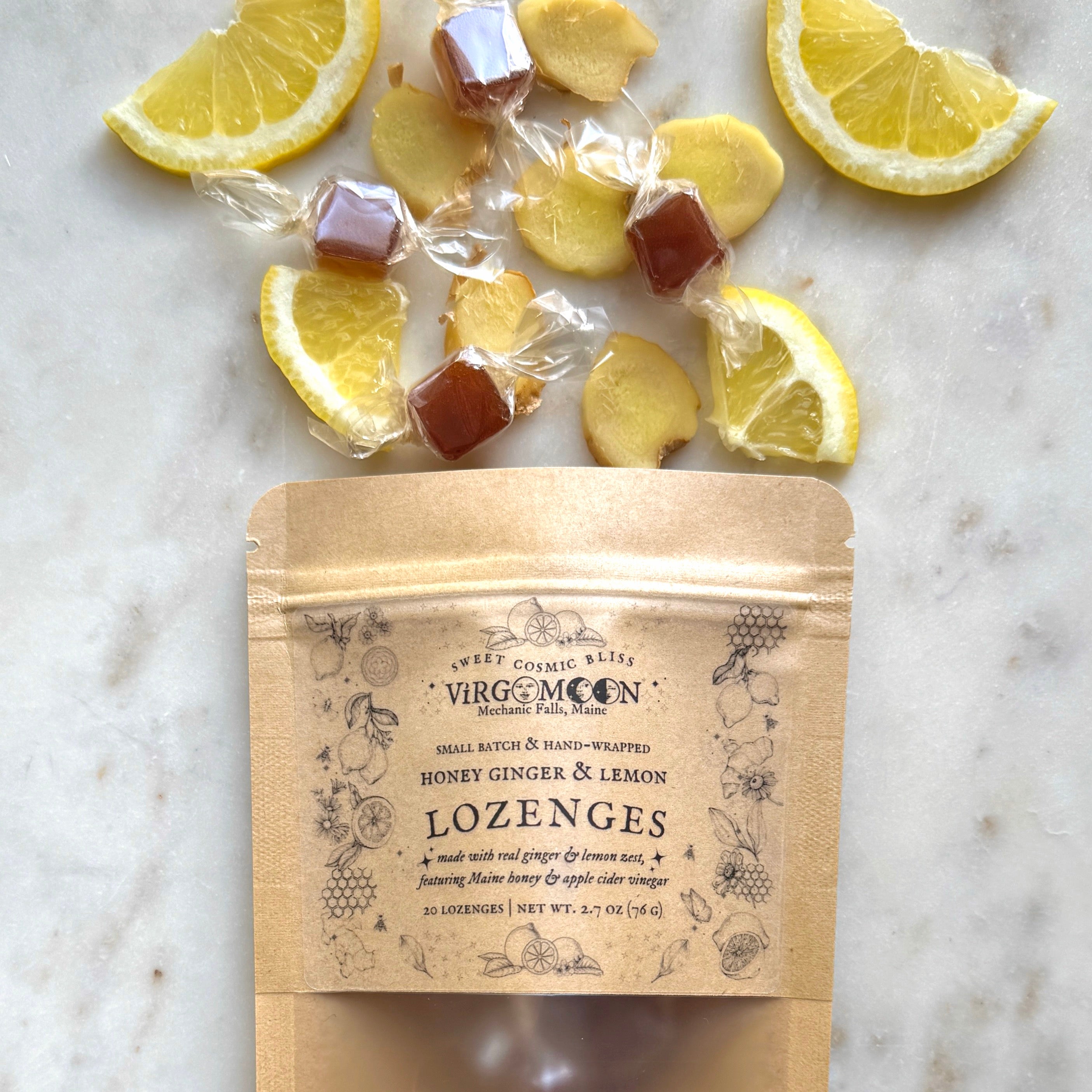 Honey, Ginger & Lemon Lozenges with 5 mg CBD & Pectin | Virgo Moon